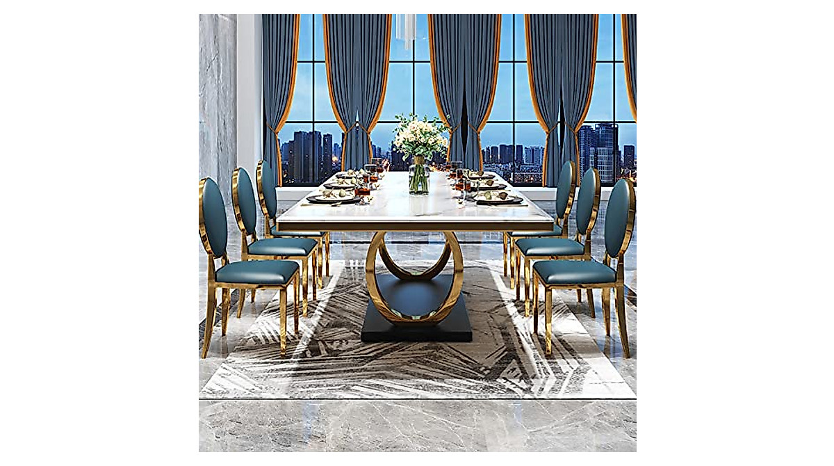 LITFAD Modern Marble Dining Table Set for 6