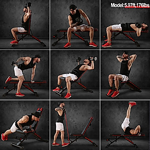 Elseluck Weight Bench, Adjustable Workout Bench for Home Gym, Foldable Strength Training Bench Press for Full Body with Resistance Rope