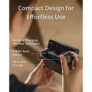DJI Mic 2 (2 TX + 1 RX + Charging Case), Wireless Lavalier Microphone, Intelligent Noise Cancelling, 32-bit Float Internal Recording, 820 ft.(250m) Range, Microphone for iPhone, Android, Camera