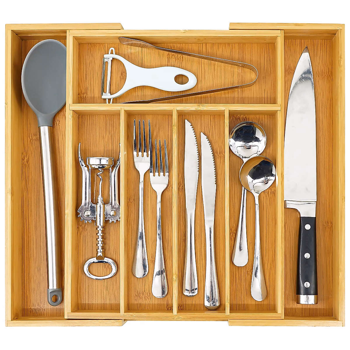 Diosbles Kitchen Bamboo Drawer Utensil Organizer Expandable Silverware Drawer Organizer and Cutlery Tray