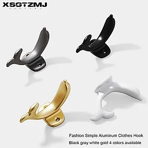XSGTZMJ 4 Pcs Decorative Hooks Dolphin Styling,Dolphin Coat Hook for Hanging Keys, Bags, Bath Towels, Dolphin hook with Fixing Accessories (Gray)
