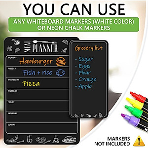 Weekly Dinner Menu Board for Kitchen A4-8.5x12 Black Magnetic Weekly Meal Planner for Fridge Dry Erase Weekly Menu Board Magnetic Menu for Refrigerator Food Menu Board Weekly Chalkboard Menu Board