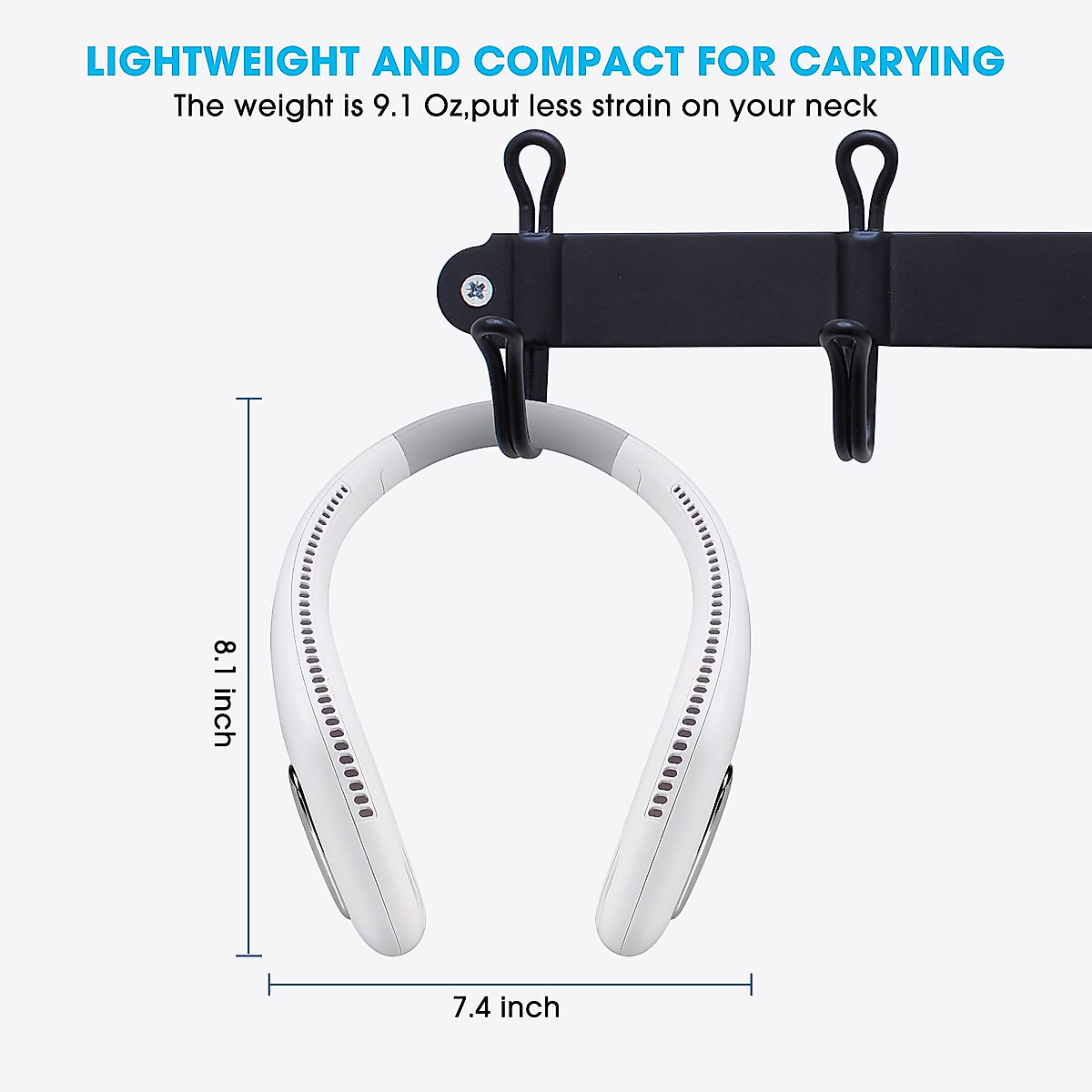 Rexspt Portable Neck Fan, Hands Free Bladeless Fan, USB Rechargeable Personal Fan with 3 Wind Speed Adjustable, Headphone Design 360° Cooling Hanging Fan for Traveling Office