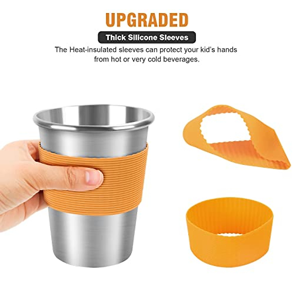 Yummy Sam Kids Stainless Steel Cups with Silicone Straws and Lids,Spill-proof Metal Tumblers for New year Dishwasher Safe,Toddler Cups with Heat-insulated Sleeves for Outdoors and Indoor.5 Pack 12oz