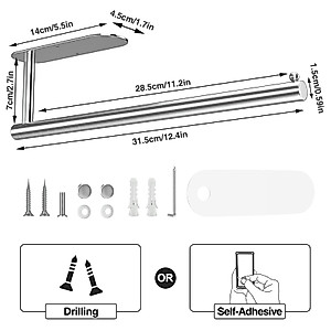 Paper Towel Holder - Self-Adhesive or Drilling Paper Towel Hanging Under Cabinet Wall Mount for Kitchen, Bathroom, Pantry, Sink Storage and Organization, Stainless Steel Black Paper Towel Holder