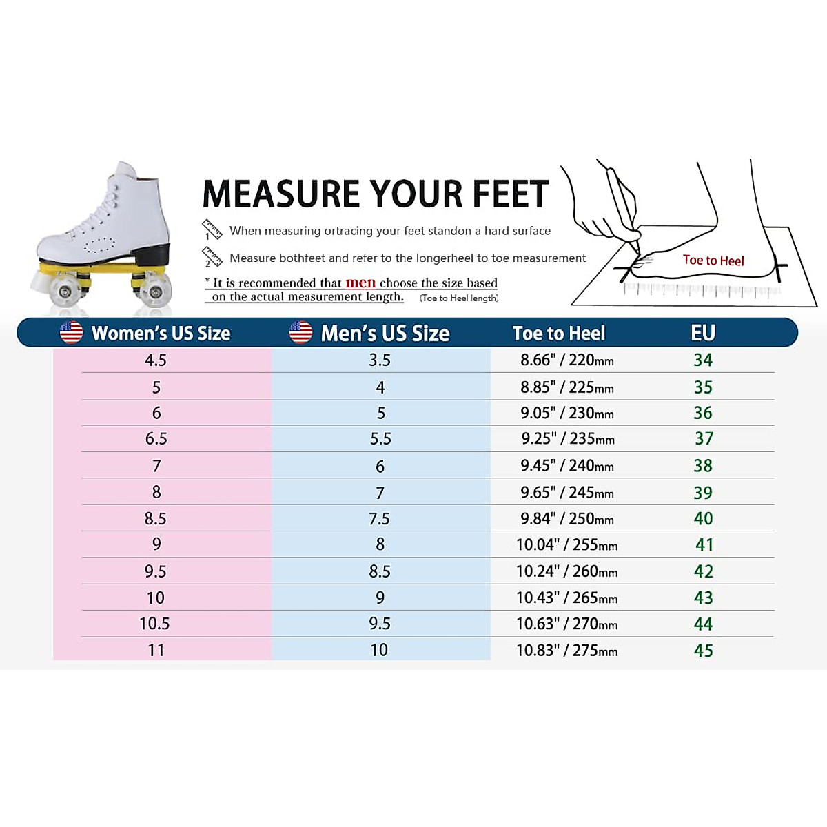 Ugboiu Roller Skates for Women and Men, Derby Roller Skates with 4 Shiny Wheel, Classic Double-Row Roller Skates for Indoor and Outdoor