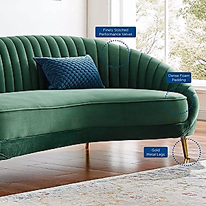 Modway Camber Channel Tufted Performance Velvet Sofa in Emerald