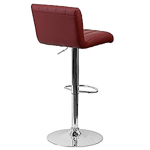 Contemporary Bar Stool Vertical Line Design Hydraulic Adjustable Height 360-Degree Swivel Seat Sturdy Steel Frame Chrome Base Dining Chair Bar Pub Stool Home Office Furniture - Set of 2 Burgundy #1983