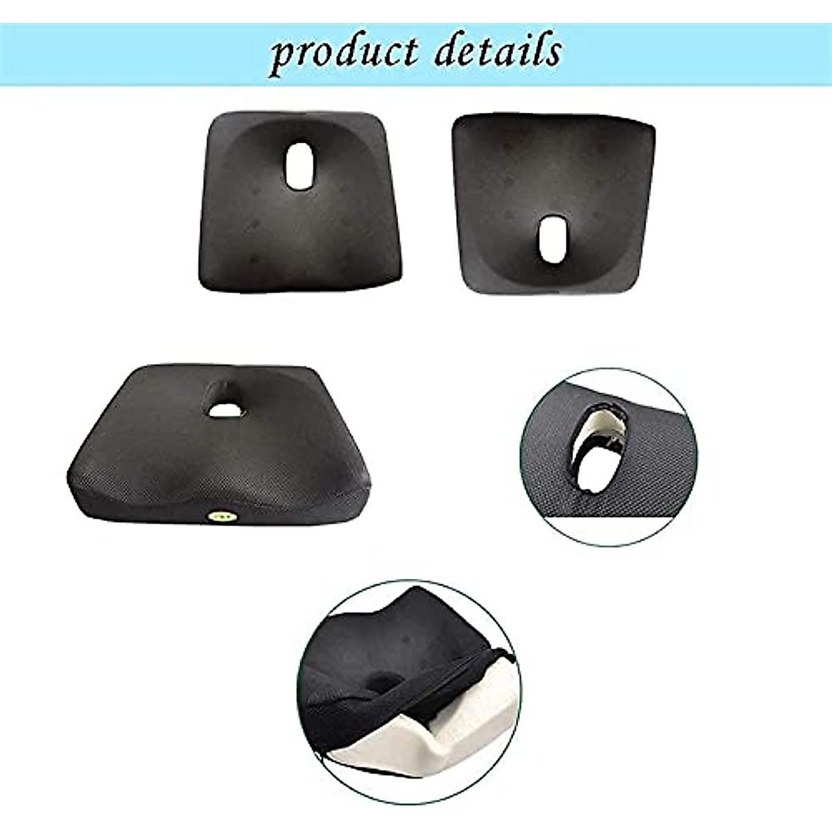 WXLBHD Orthopedic Seat Cushion for Office Chair Memory Foam Car Seat Cushion，Ergonomic Desk Chair Cushion for Tailbone, Lower Back Pain, Sciatica Relief