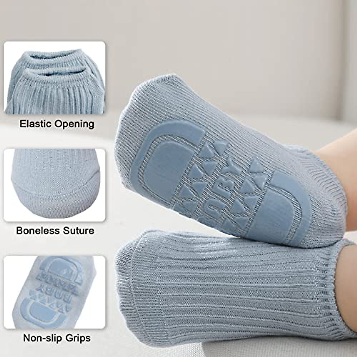 Looching 6 Pairs Toddler Baby Girls Boys Non Slip Floor Ankle Socks with Grips Cotton Low Cut Socks for Infants Newborn Kids