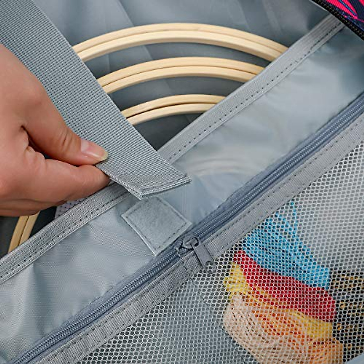Embroidery Project Bag,Portable Travel Tote Carrying Bag for Crochet Hooks, Knitting Needles,Cross Stitch Tools Kits,Floss,Yarn Storage (Bag Only) (Blue Leaf)