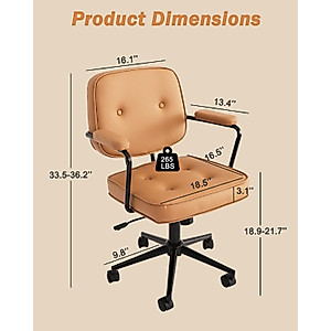Small Office Desk Chair with Armrests Comfy Low Back Lumbar Support,Adjustable Height 360°Rolling Swivel Wheels,Modern PU Leather Office Task Chair,for Home, Bedroom,Office,Small Space (brown)