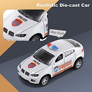 Toddler Toy Cars-Chibon 12pcs Die-Cast Pull Back Car Set with 2 in 1 Collapsible Toy Cars Storage Playmat for Kids,Toddler Truck Toys w/Fire Truck, Excavator，Construction Trucks