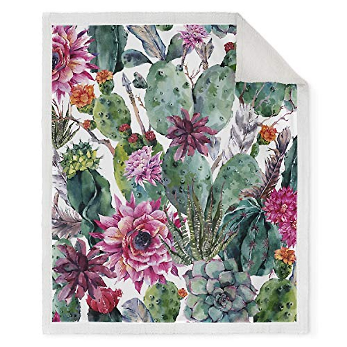 Jekeno Cactus Flower Sherpa Blanket Smooth Soft Print Throw Blanket for Sofa Chair Bed Office 50"x60"