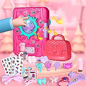 Toys for 3 4 5 6 7 8 Year Old Girl,Unlock Real Little Things Dress Up Accessories Magic Book Set with Lighting Sound,Gifts for Christmas Birthday(Red)