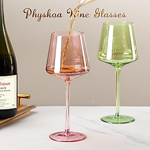Physkoa Colored Wine Glasses Set 6-16OZ Colorful Wine Glasses With Tall Long Stem&Flat Bottom,Colored Stemmed Wine Glasses,Wine Gifts for Christmas Thanksgiving