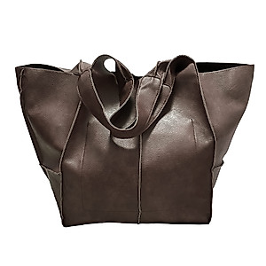 Qunsia Oversized Soft Leather Shoulder Bag Foldable Hobo Bag Weekend Travel Tote (Coffee)