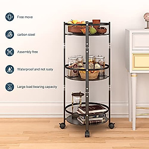 Innotic 3-Tier Rolling Utility Cart, No Assemble, Collapsible Metal Storage Organizer Cart with Lockable Wheels, Multifunctional Trolley for Kitchen, Office, Garden(Black)