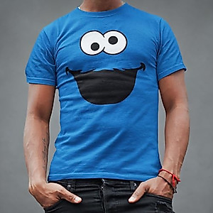 Sesame Street Cookie Monster Face T-Shirt for Men Adult Graphic Tshirt Men's Tee Gift Merch Women Apparel Clothes Stuff Novelty Vintage (Blue, Large)