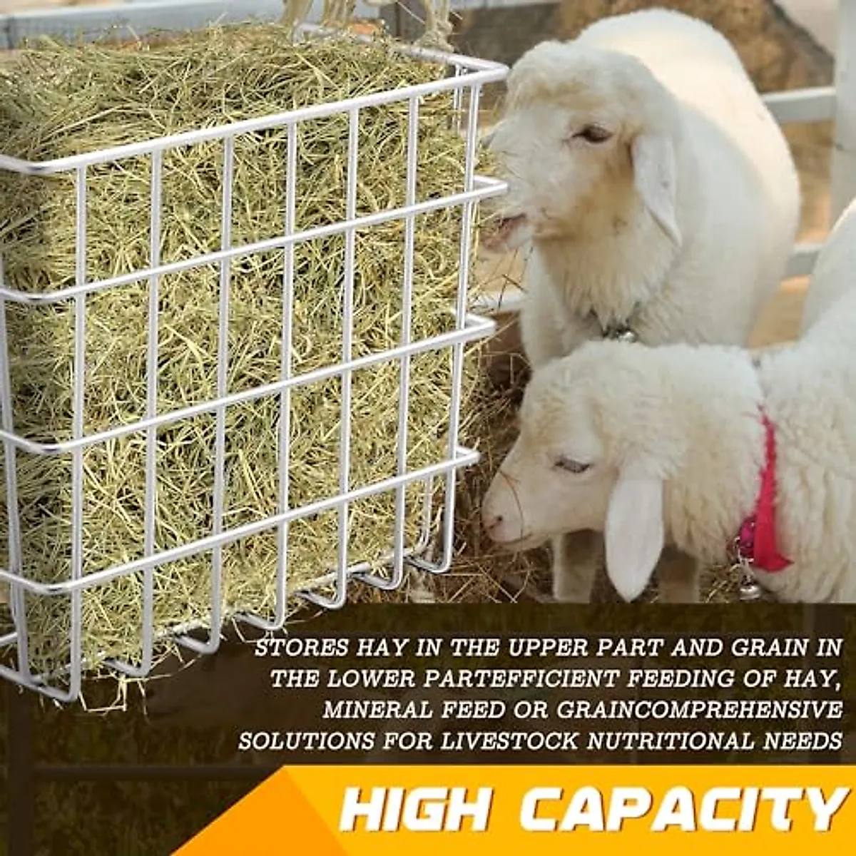 Gisafai Galvanized Hay Feeder 21.5 x 10.5 x 18 Inches Size Right for a Flake of Heavy Duty Welded Wire Large Hay Rack Wall Single Sided Feeder with Hook for Sheep Horses Farm Yield(Silver)