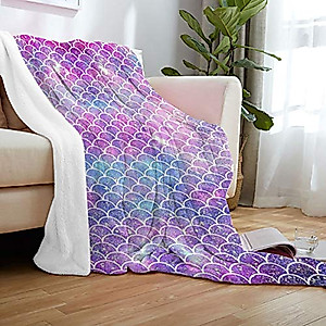 Ultra Soft Flannel Fleece Bed Blanket Charming Mermaid Fish Scale Throw Blanket All Season Warm Fuzzy Light Weight Cozy Plush Blankets for Living Room/Bedroom 40 x 50 inches