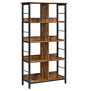 VASAGLE Industrial 8-Compartment Bookshelf, 4-Tier Bookcase with 8 Open Slots, Display Storage Rack, for Office, Living Room, Bedroom, 31.5 x 13 x 58.7 Inches, Rustic Brown and Black ULLS105B01