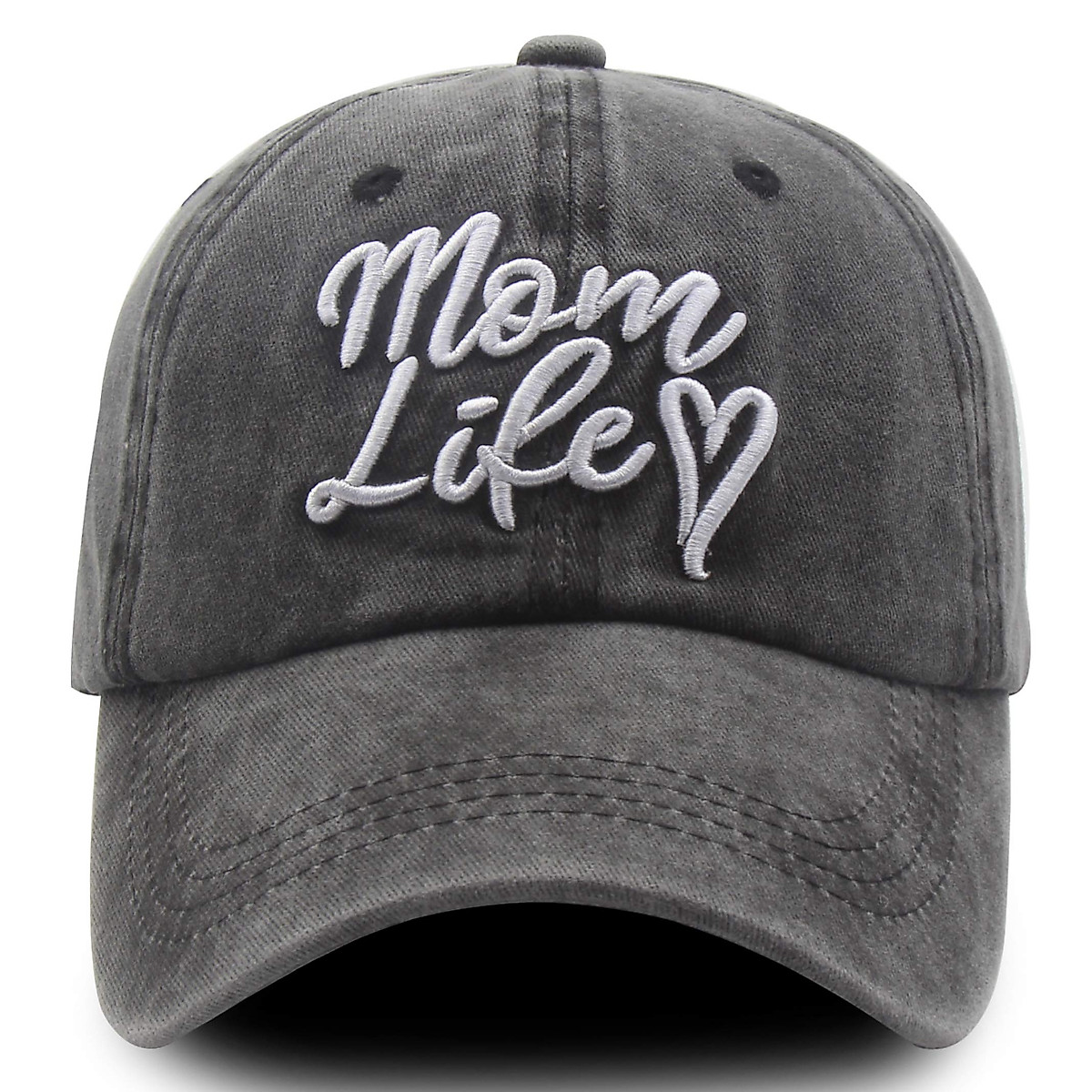 Splash Brothers Customized Mom Life Heart Ponytail Hats for Women, Funny Adjustable Washed Cotton 3D Embroidered Baseball Cap for Mom Mama Grandma