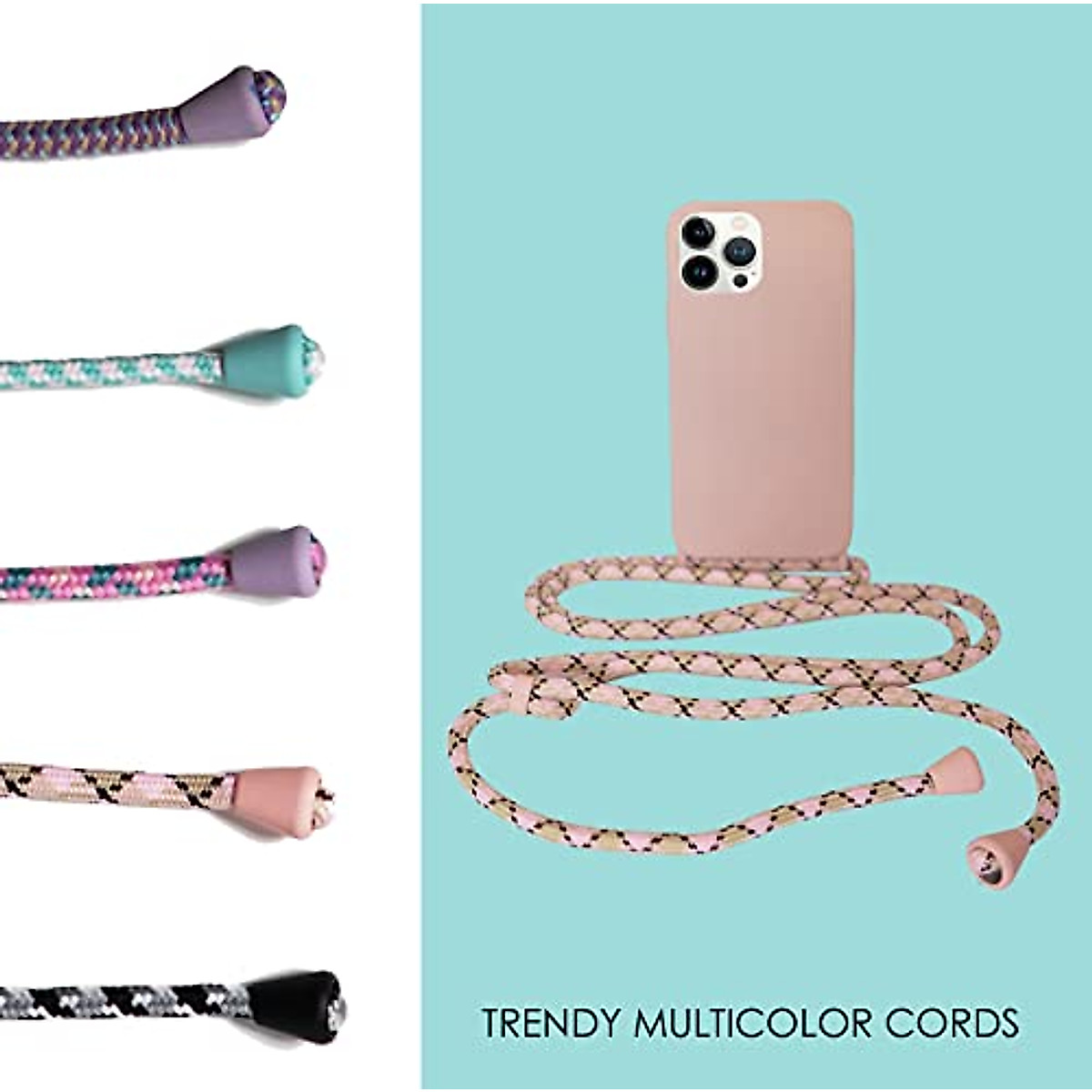 Ecofriendly iPhone 12 and iPhone 12 ProCrossbody Cord Case Leash Hands-Free Adjustable Strap Landyard Shockproof Resistant Cover (Pink)