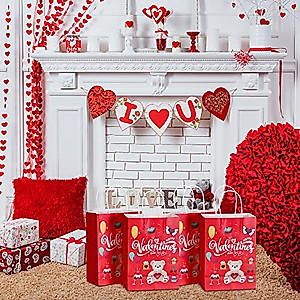 Sherr 100 Pieces Valentine's Day Paper Gift Bags Elegant Coated Paper Wrapping Bags Cardboard Bags Love Candy Present Bags with Handle for Wedding and Valentine Party Favors Gift Giving Gift Wrapping