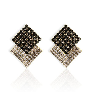 Sonateomber Black Silver Layered Rhombus Statement Stud Earrings for Women - Sparkly Cubic Zirconia Vintage Jewelry Gift