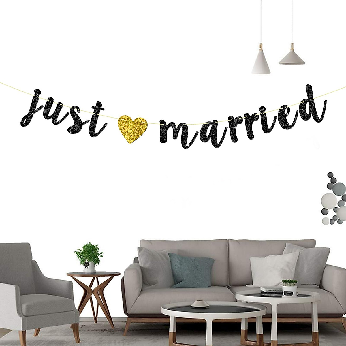 Black Glitter Just Married Banner - Just Married Sign - Wedding Banner - Bridal Shower / Bachelorette Party Decoration Supplies