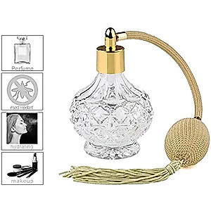 H&D Charming Clear Checked Carved Glass Empty Refillable Perfume Bottle with Spray Atomizer