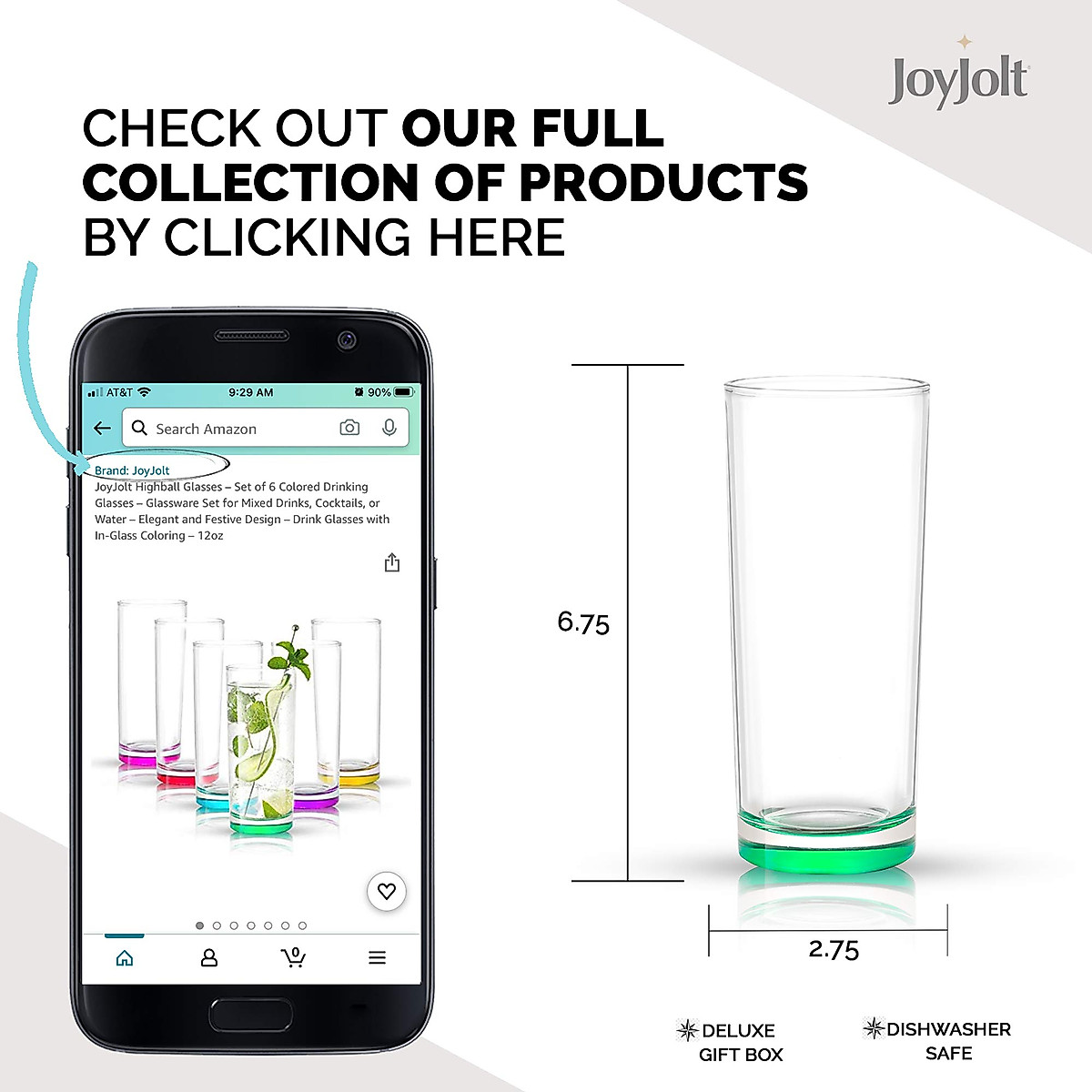JoyJolt Highball Glasses – Set of 6 Colored Drinking Glasses – Glassware Set for Mixed Drinks, Cocktails, or Water – Elegant and Festive Design – Drink Glasses with In-Glass Coloring – 12oz