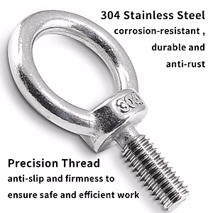 Bonsicoky 12Pcs M6 Lifting Eye Bolts, 304 Stainless Steel Male Thread Machinery Shoulder Ring Eye Bolt Heavy Duty