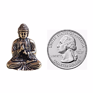 DMtse Brass Mini Antique Sakyamuni Buddha Statue Ornaments Meditation Seated Pose Journey Worship Attractive & Serene Small Pocket Buddha Statue Figurine
