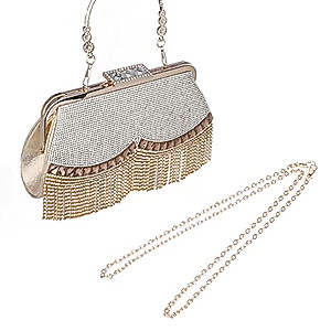 Sither Rhinestone Handbag Purses for Women Evening Handbag Purses Crystal Tassel Clutch Purses Medium Sparkly Clutches Shoulder Chain Bags for Party Prom Christmas Gift (gold)