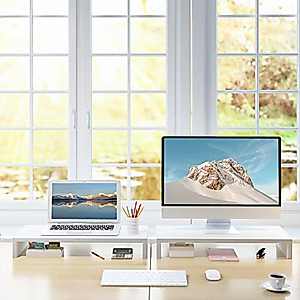 TEAMIX 2 Pack White Monitor Stand Riser-20 inch, Wood Monitor Stand for Desk, TV/Screen/PC/Printer/Laptop Riser, Computer Stand with Keyboard Organizer Desktop Stand, Monitor Riser…