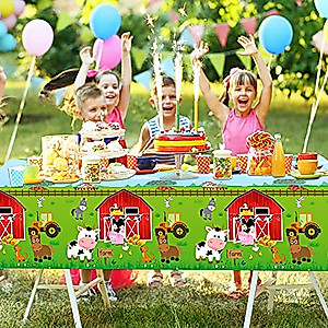 3 Pieces Farm Animals Party Tablecloth Farmhouse Disposable Plastic Table Cover Barnyard Farm Animal Theme Party Decorations for Picnics Baby Shower Boys Girls Birthday Party Supplies, 108 x 54 Inch