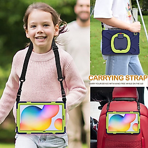 BRAECN Silicone Case for Samsung Galaxy Tab S6 Lite 10.4 Inch 2022/2020, Heavy Duty Rugged Case with Handle Grip, Shoulder Strap, Stable Kickstand, S Pen Holder, Navy+Green