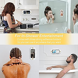 URROY 720° Rotating Shower Phone Holder Waterproof Anti Fog Universal Bathroom Phone Mirror Wall Mount Guardian Case Stand for Bathtub Kitchen Shower Accessories for All Cell Phone Up to 6.8"