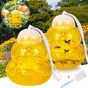 2 Pack Wasp Traps Outdoor, Yellow Jacket Killer, Reusable Carpenter Bee Traps for Outside, Plastic Bee Catcher Hornet Trap for Garden, Farm, Insect Killer, Yellow
