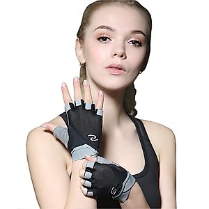 Luwint Women Fingerless Yoga Gloves Non Slip Padded - Barre Pilates Fitness Workout Training Wrist Exercise Accessories (Black, Medium)