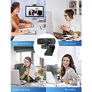 TECURS 1080P 60FPS Web Camera, HD Webcam with Microphone, Streaming Webcam with Tripod and Privacy Cover, Computer Camera for Calls/Conference, Zoom/Skype/YouTube, Laptop