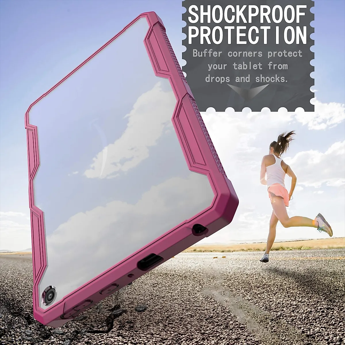 EpicGadget Case for Amazon Fire HD 8 / Fire HD 8 Plus (12th Gen, 2022 Released) - Clear Back Full Body Dual Layer Protective Hybrid Cover Case Support Wireless Charging for HD 8 Plus (Plum)