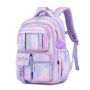 Girls backpack,Kids Backpack for Girl,Cute Elementary Bookbag Waterproof Large Capacity School Bag Backpacks for Girls (Purple)