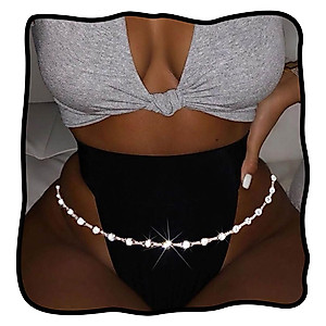 Nicute Boho Rhinestone Belly Chain Waist Chains Summer Crystal Body Jewelry for Women and Girls (Silver)