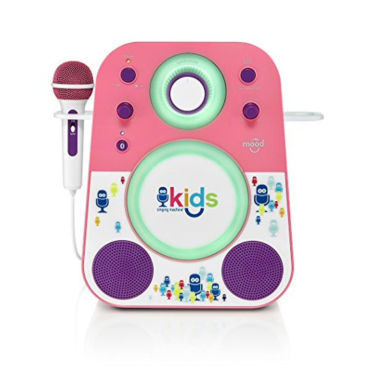 Singing Machine Kids SMK250PP Mood LED Glowing Bluetooth Sing-Along Speaker with Wired Youth Microphone Doubles as a Night Light, Pink/Purple