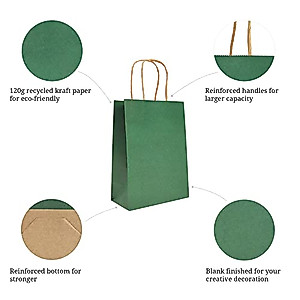 GARROS Green Kraft Paper Bags 5.8x3x8, Gift Bags, Christmas Kraft Bags With Handles, Paper Shopping Bags, Craft Bags, Merchandise Bags,6 Pcs Each