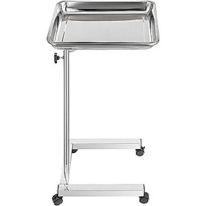 VEVOR Lab Cart Stainless Steel Mayo Tray Stand 18x14 Inch Trolley Mayo Stand Adjustable Height 32-51 Inch Instrument Tray with Removable Tray & 4 Omnidirectional Wheels for Home Equipment Personal Car