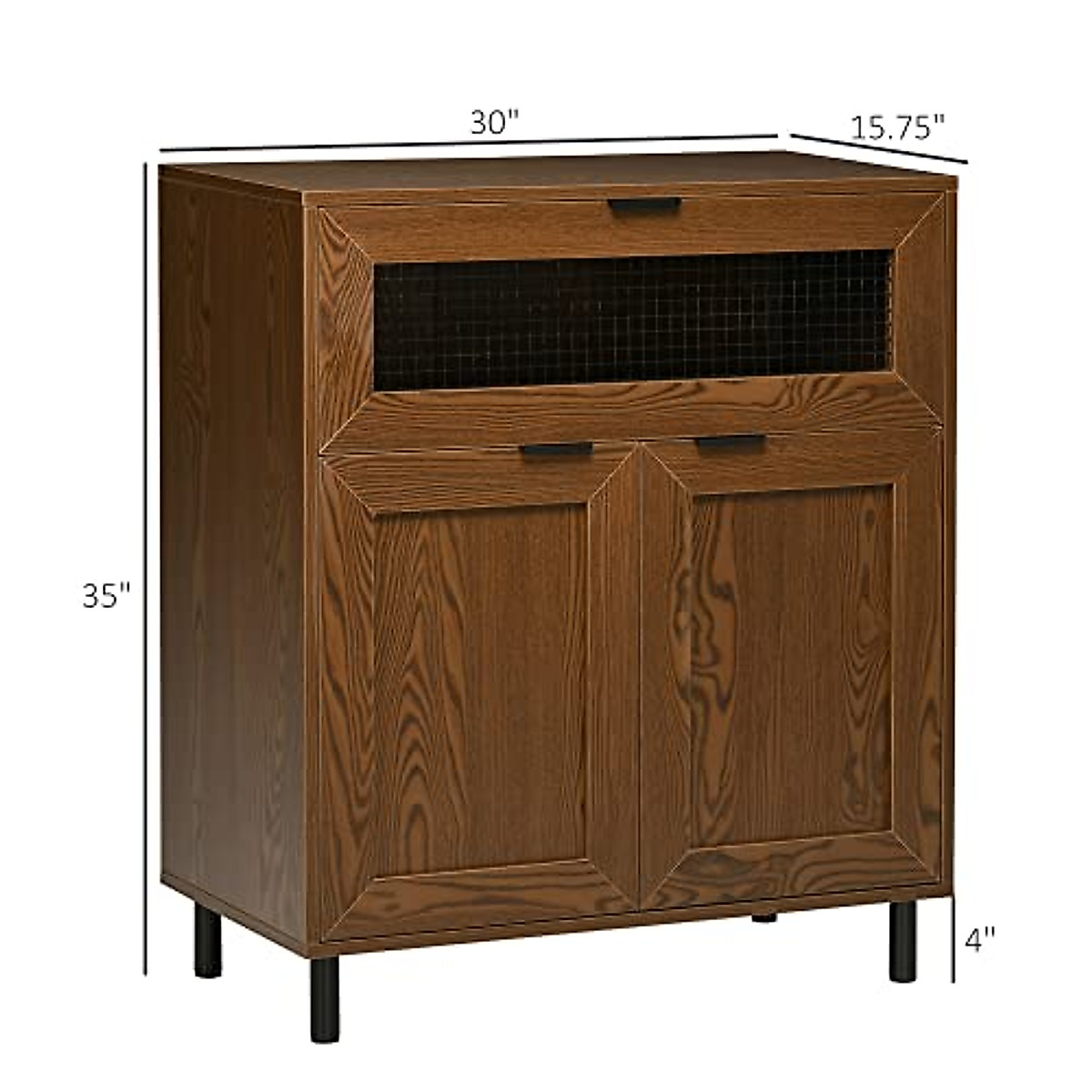 HOMCOM Sideboard Buffet Cabinet, Kitchen Cabinet with Metal Grid Flip Drawer, Adjustable Shelf, Accent Cabinet for Living Room, Walnut